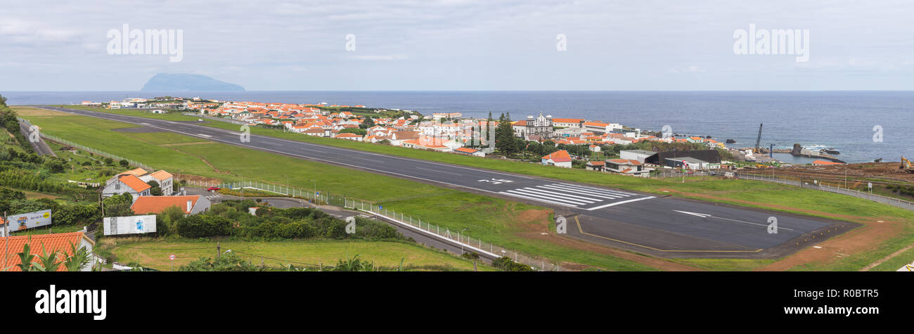 View of Santa Cruz Das Flores city and airport Flores Island and Corvo ...