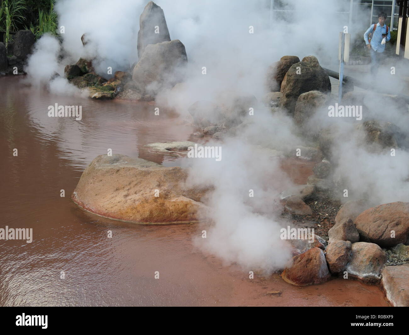 A view of the steam rising from the hot springs at one of the 8 "Hells ...