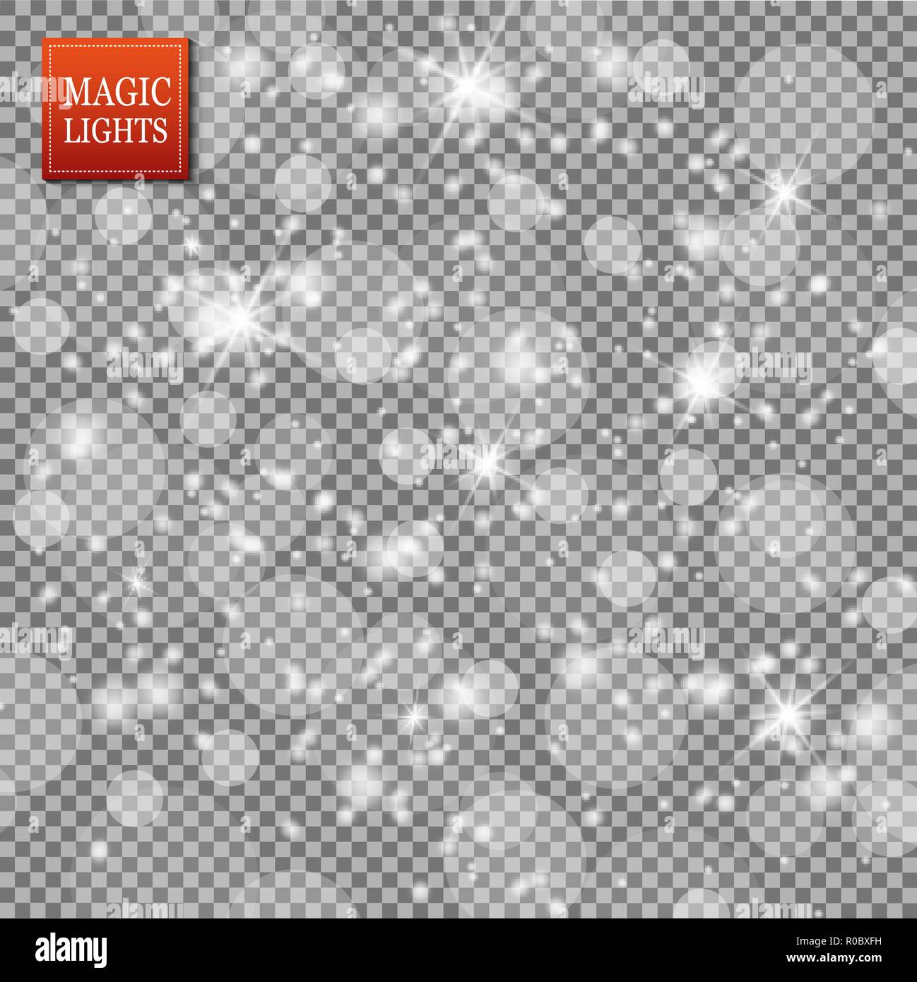 Set of golden glowing lights effects isolated on transparent background. Sun flash with rays and ...