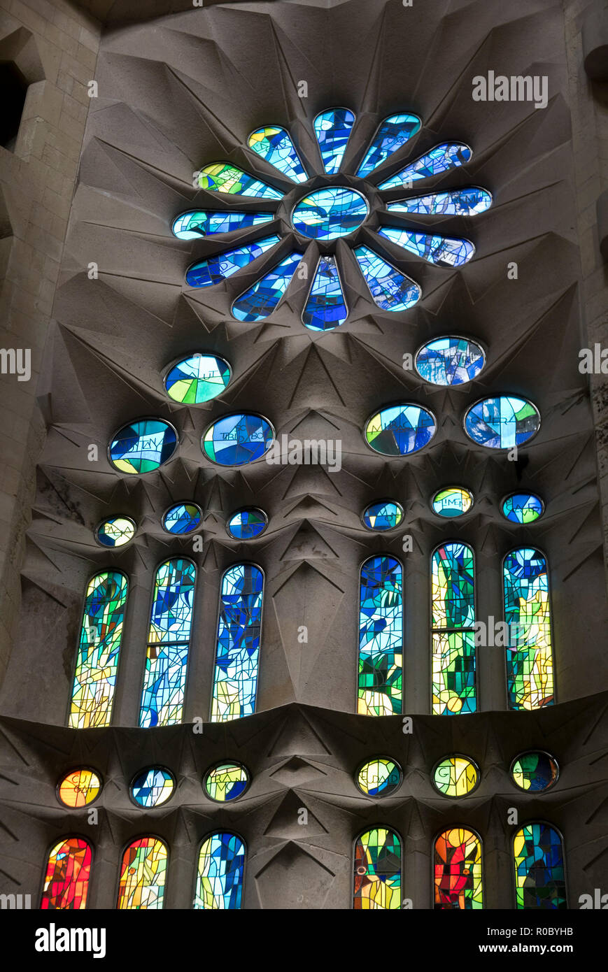 Stained glass windows of the Sagrada Familia, Barcelona, Spain Stock ...