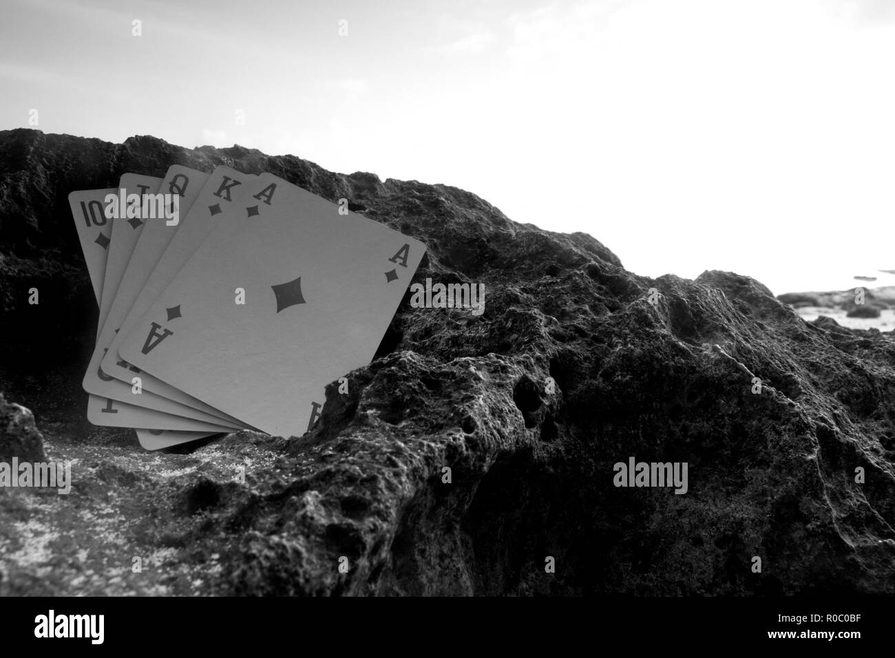 diamond royal flush poker card black and white theme Stock Photo - Alamy