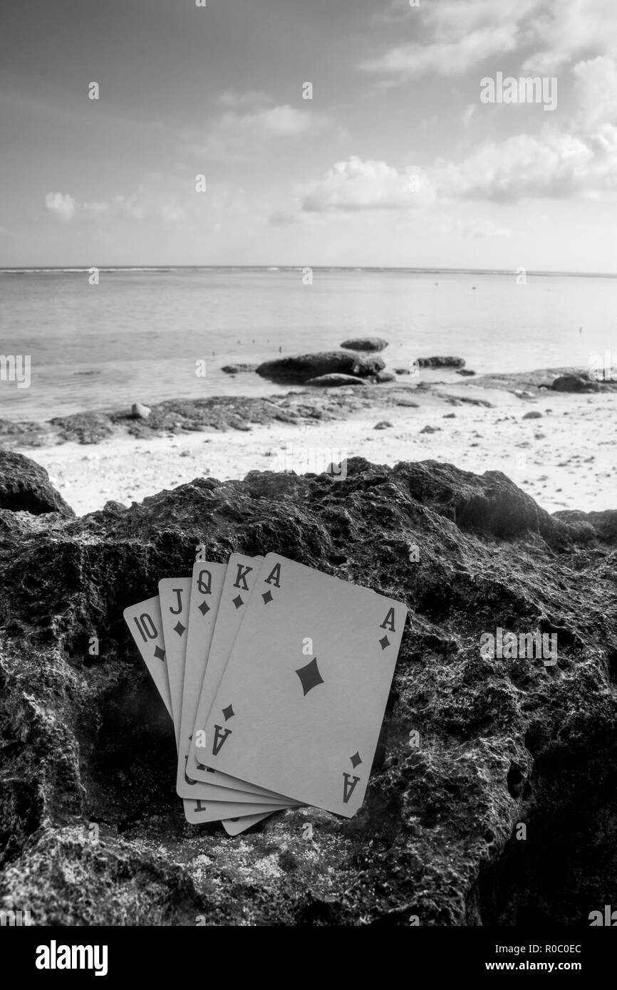 diamond royal flush poker card black and white theme Stock Photo - Alamy