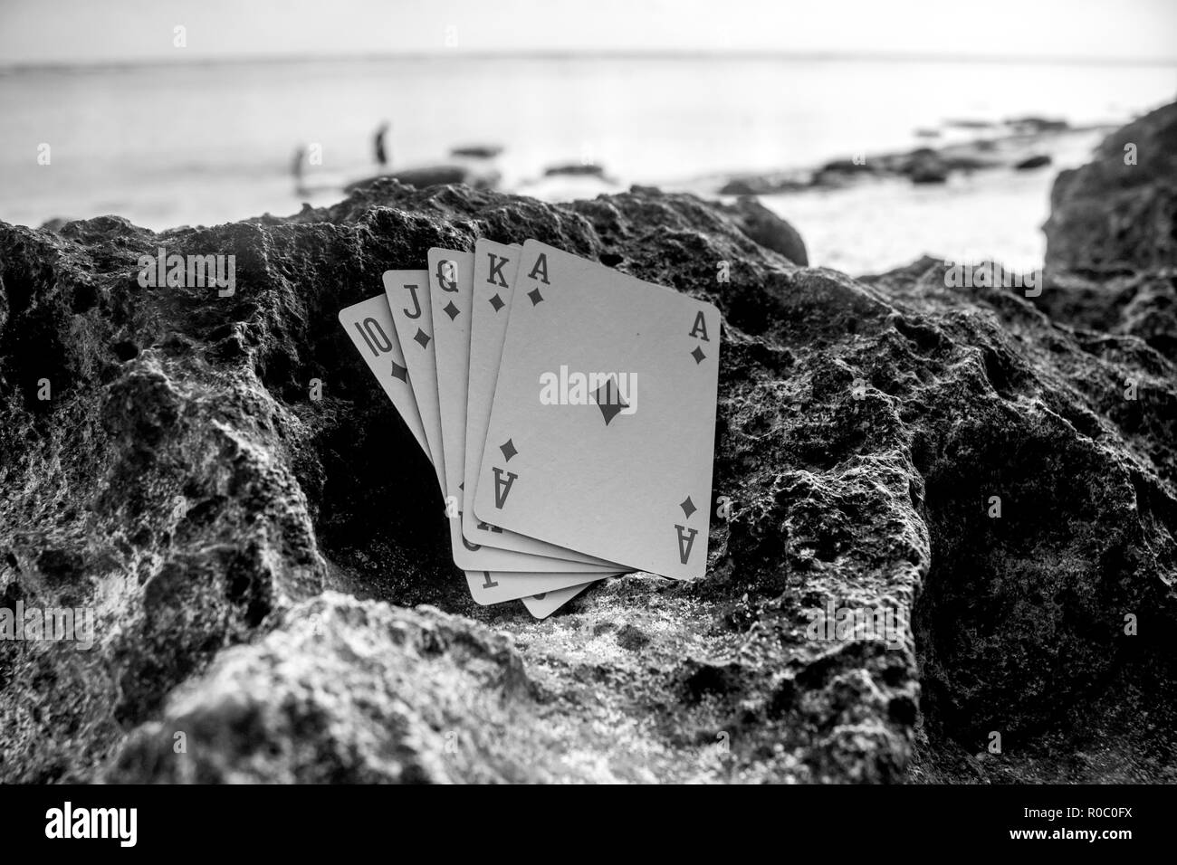 diamond royal flush poker card black and white theme Stock Photo - Alamy