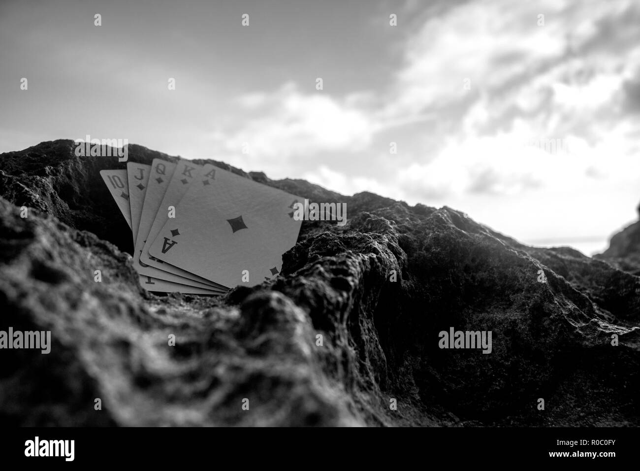 diamond royal flush poker card black and white theme Stock Photo - Alamy