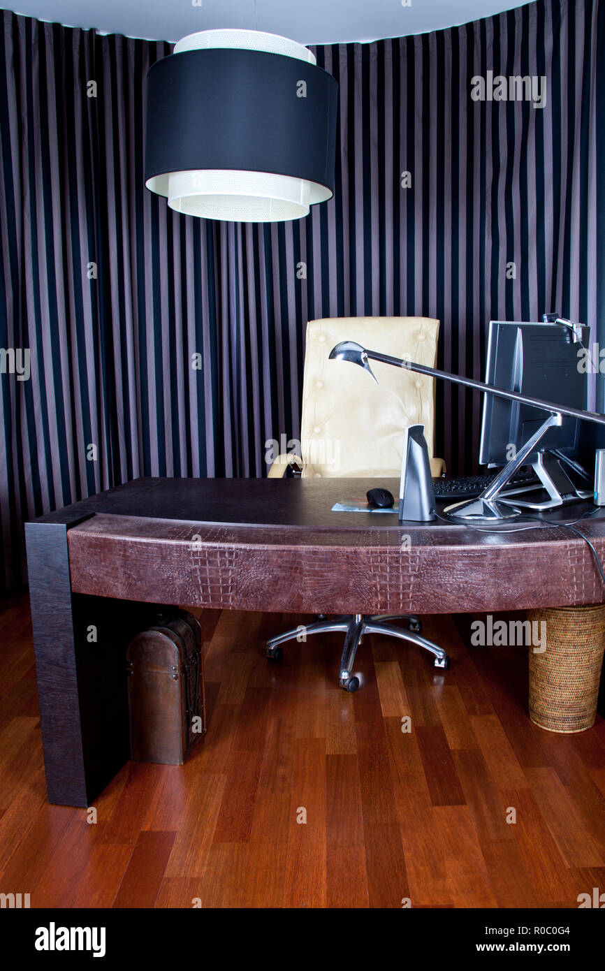 home office with table, chair, computer and lot of details Stock Photo ...