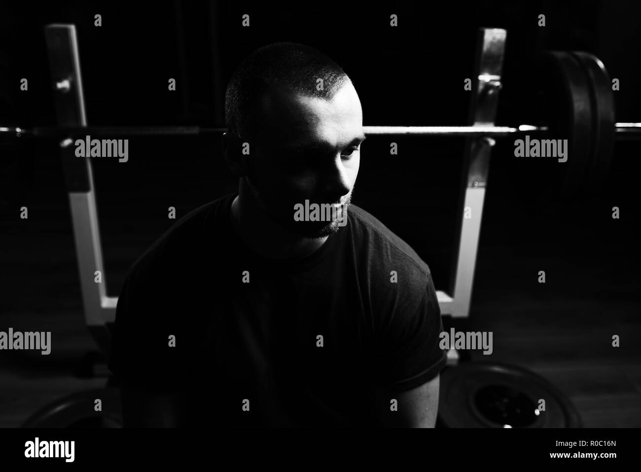 Portrait of Muscular Powerlifter Bodybuilder Fitness Model Sitting ...