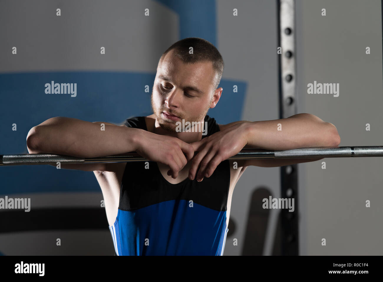 Portrait of Muscular Powerlifter Bodybuilder Fitness Model Standing ...