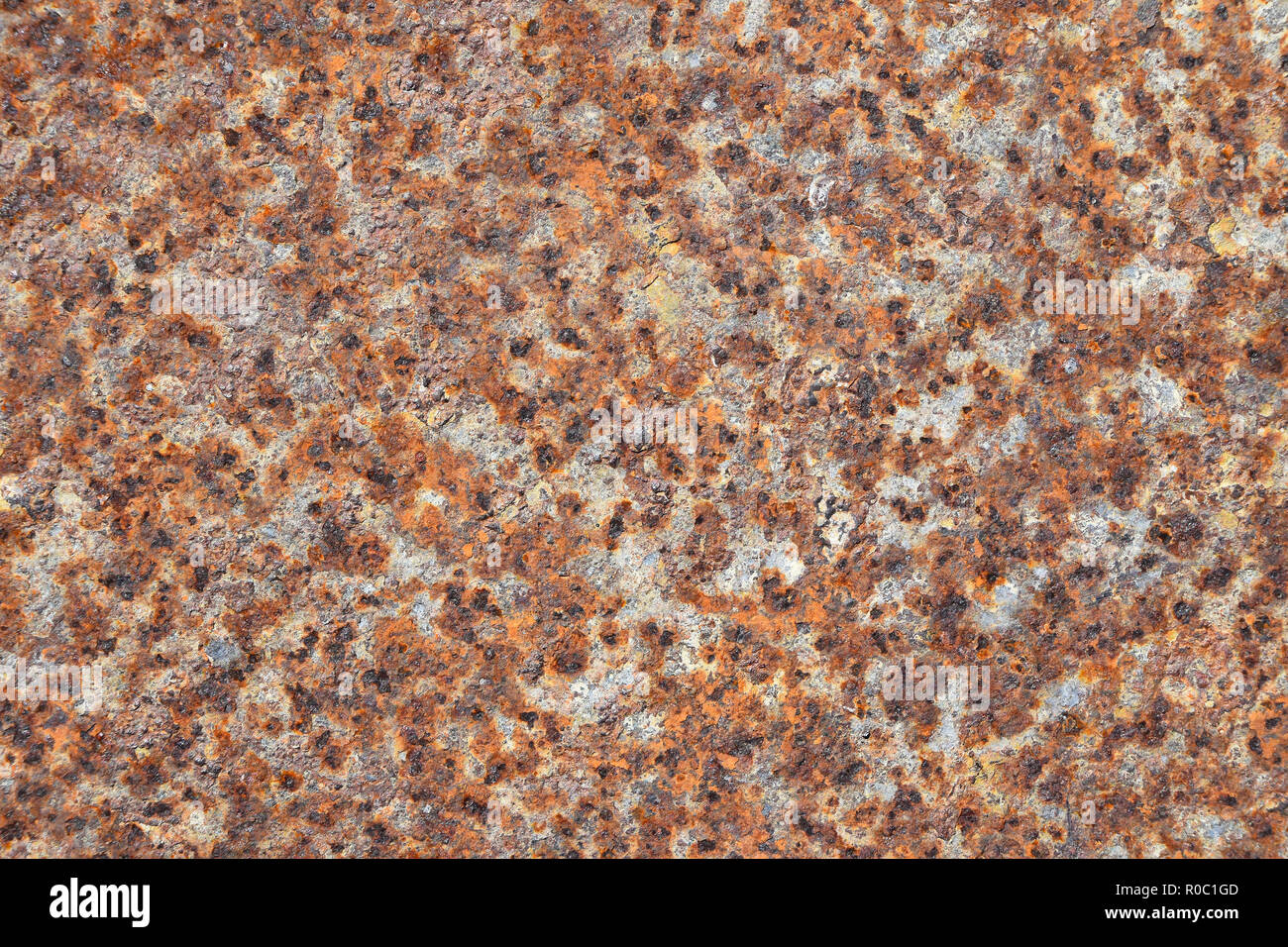 Old vintage bright rust stains of corroded surface over grey steel ...