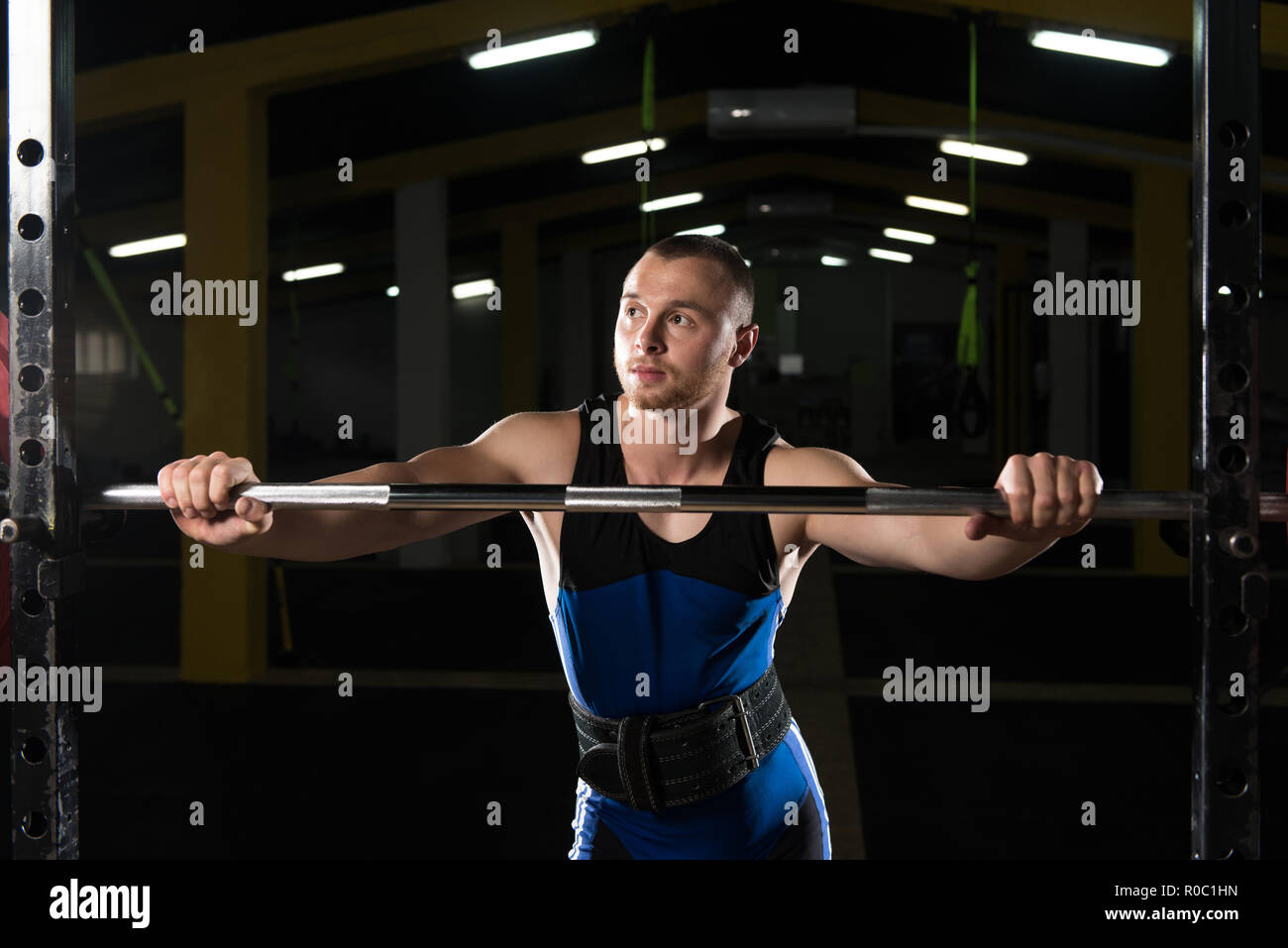 Portrait of Muscular Powerlifter Bodybuilder Fitness Model Standing ...