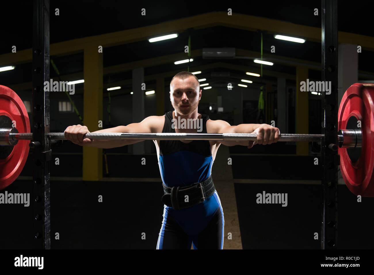 Portrait of Muscular Powerlifter Bodybuilder Fitness Model Standing ...