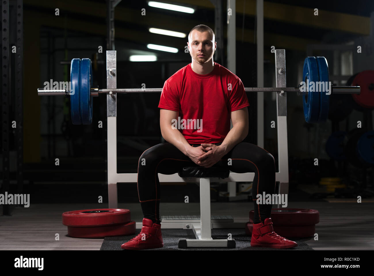 Portrait of Muscular Powerlifter Bodybuilder Fitness Model Sitting ...