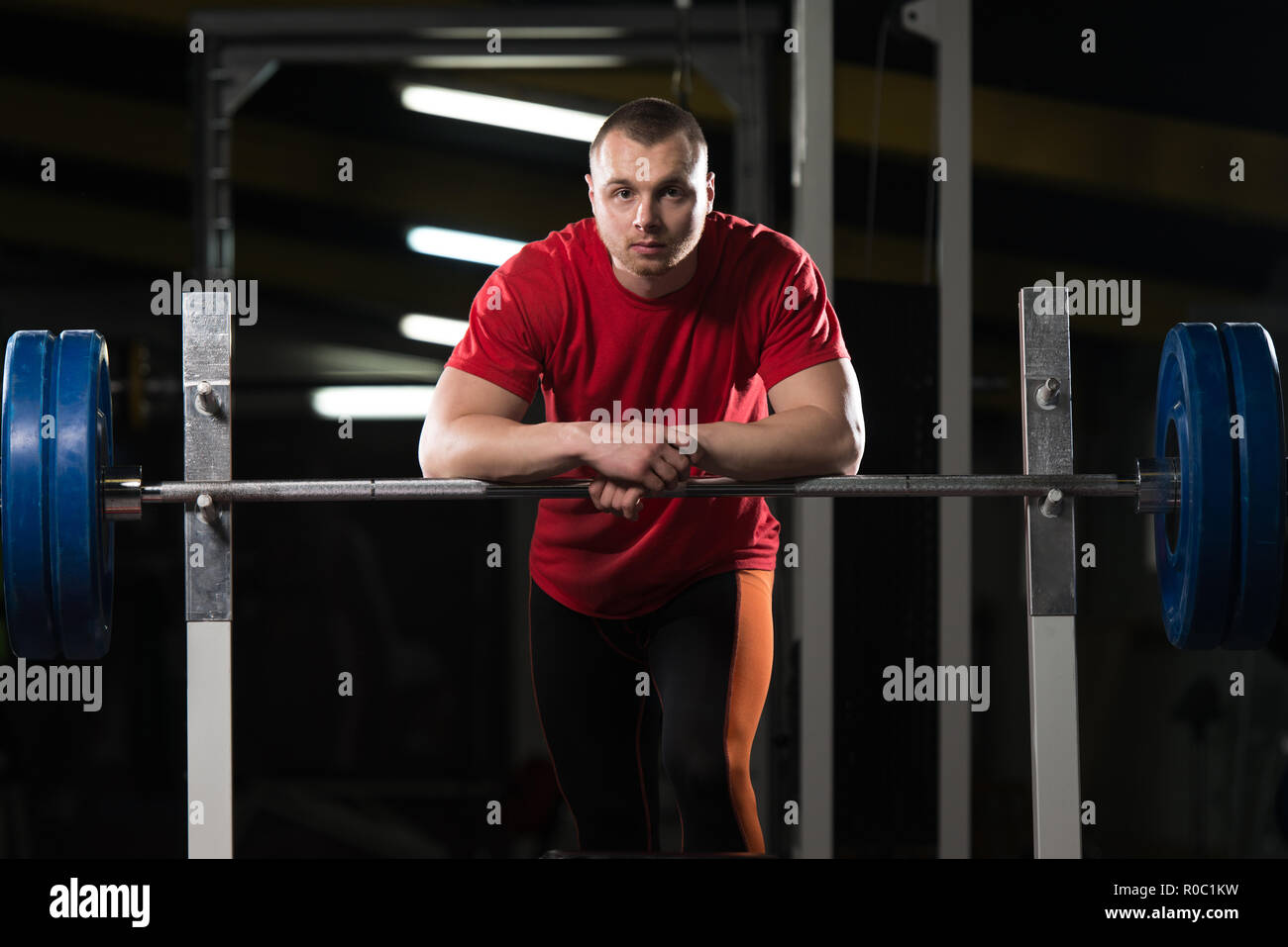 Portrait of Muscular Powerlifter Bodybuilder Fitness Model Standing ...