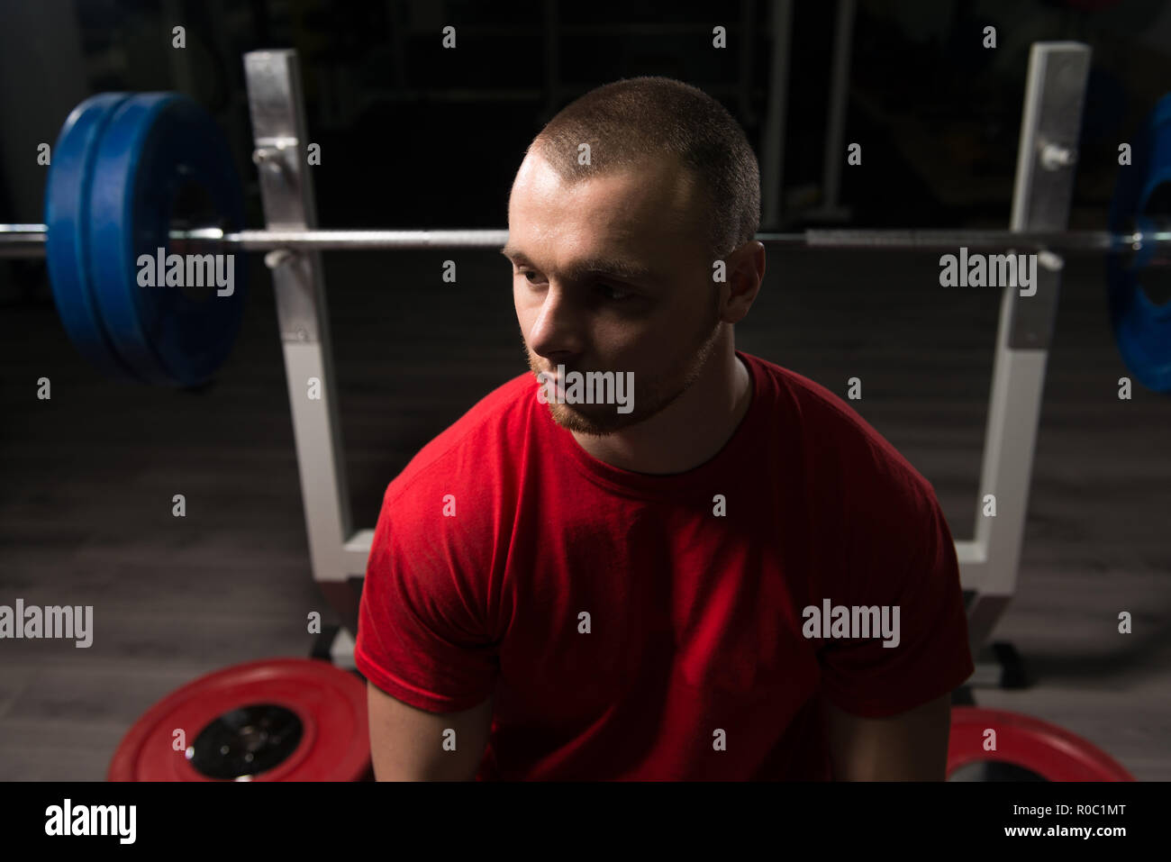 Portrait of Muscular Powerlifter Bodybuilder Fitness Model Sitting ...