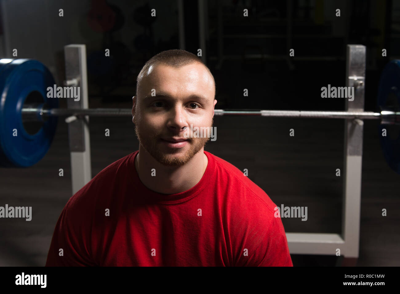 Portrait of Muscular Powerlifter Bodybuilder Fitness Model Sitting ...