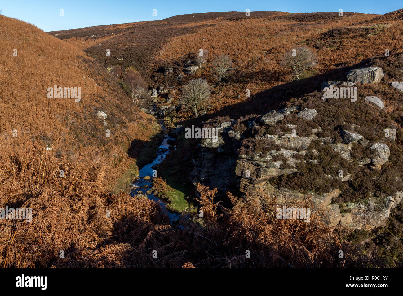 The Harehope Burn and Crags, Bewick Moor, Northumberland Stock Photo ...