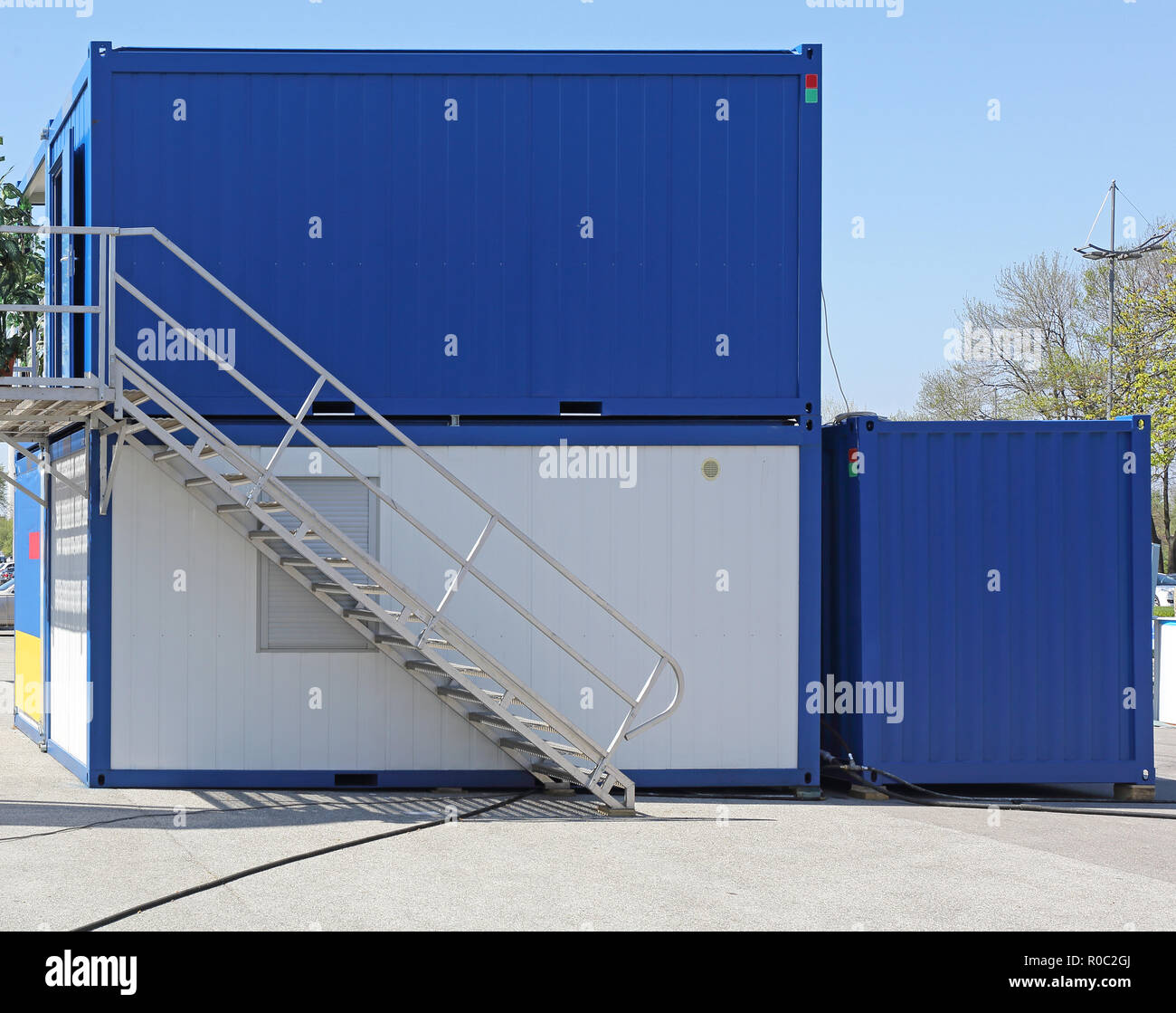 Stacked Cargo Containers With External Steel Stairs Access Stock Photo ...