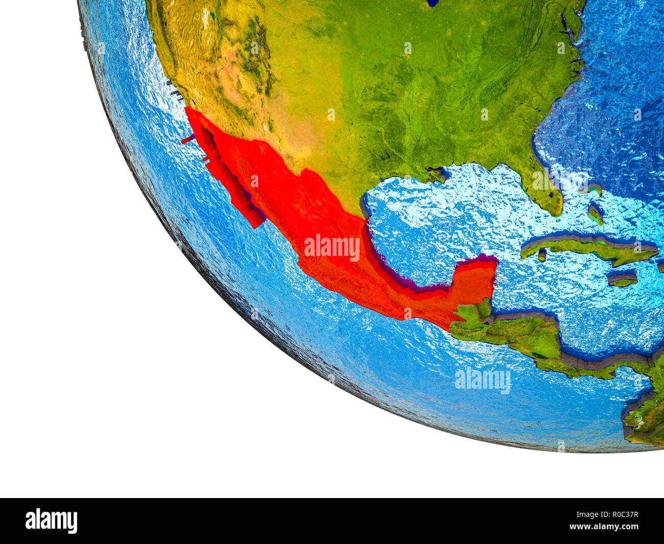 Mexico on model of Earth with country borders and blue oceans with ...