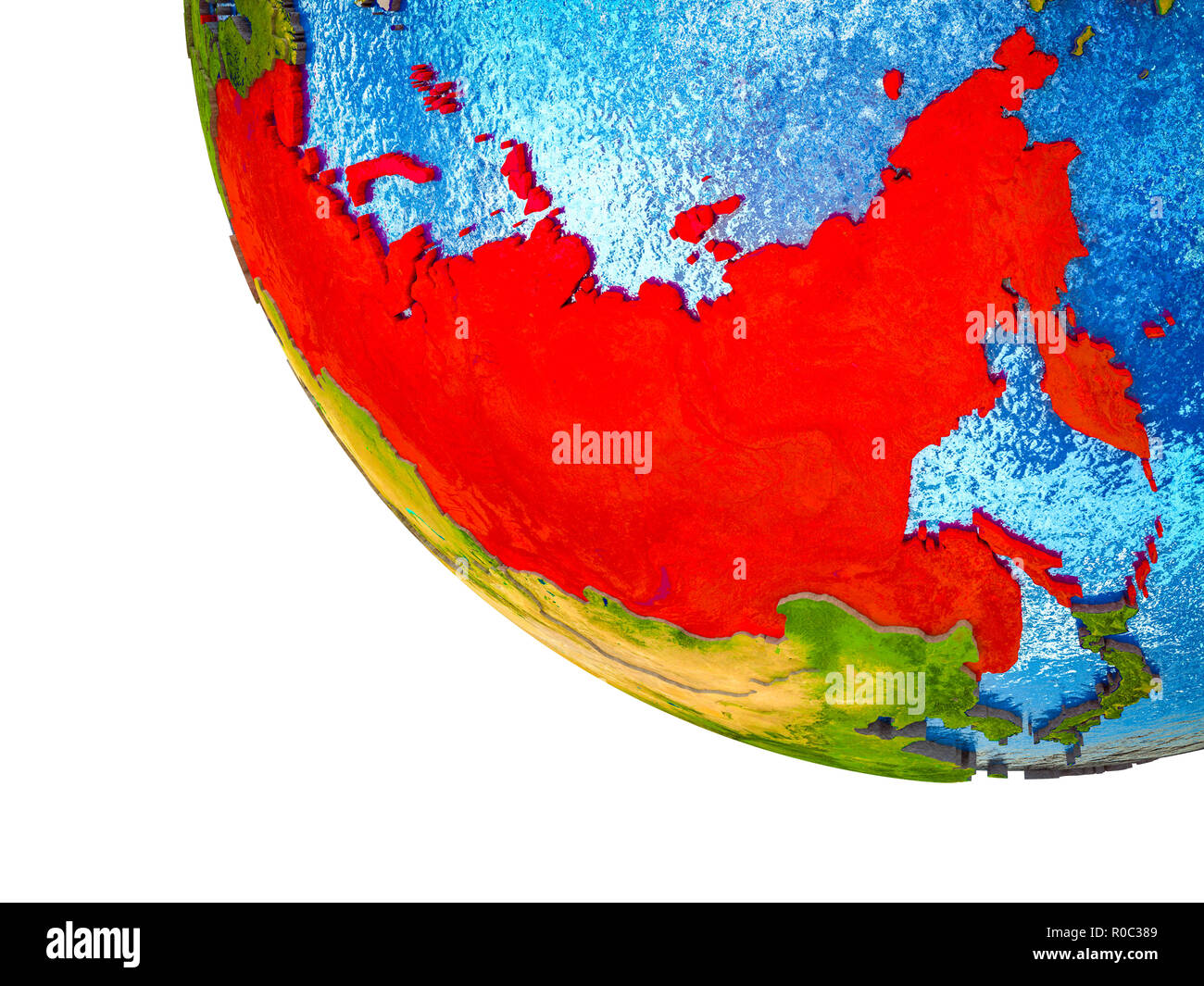 Russia on model of Earth with country borders and blue oceans with ...