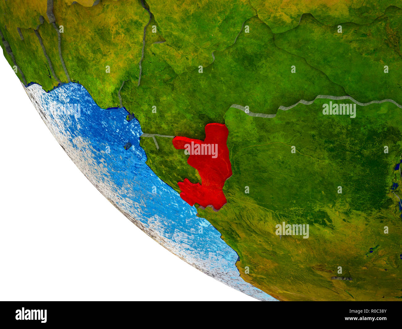 Congo on model of Earth with country borders and blue oceans with waves ...