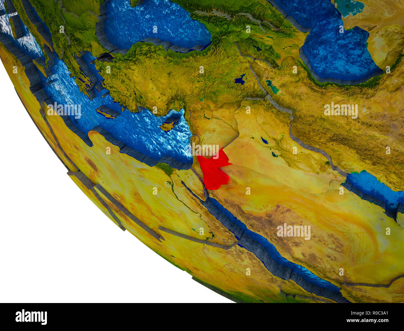 Jordan on model of Earth with country borders and blue oceans with ...
