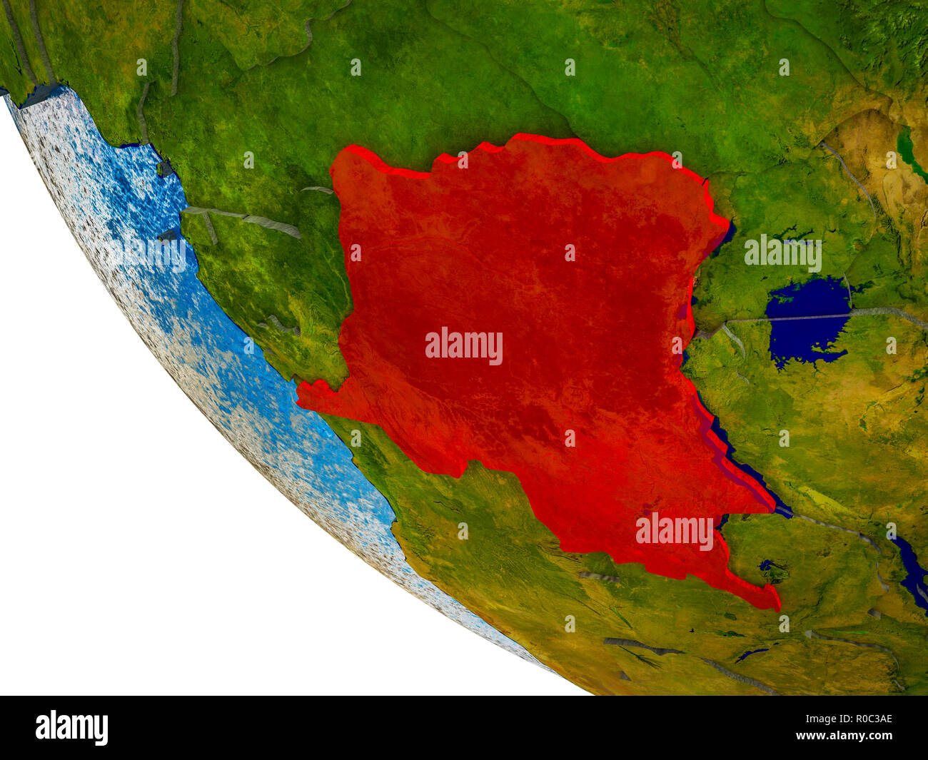 Dem Rep of Congo on model of Earth with country borders and blue oceans ...