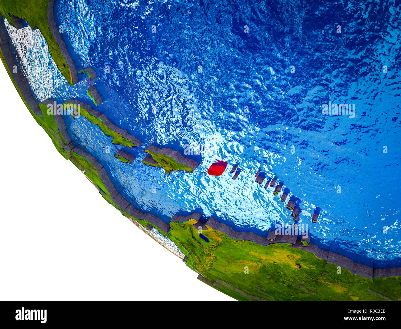 Puerto Rico on model of Earth with country borders and blue oceans with ...