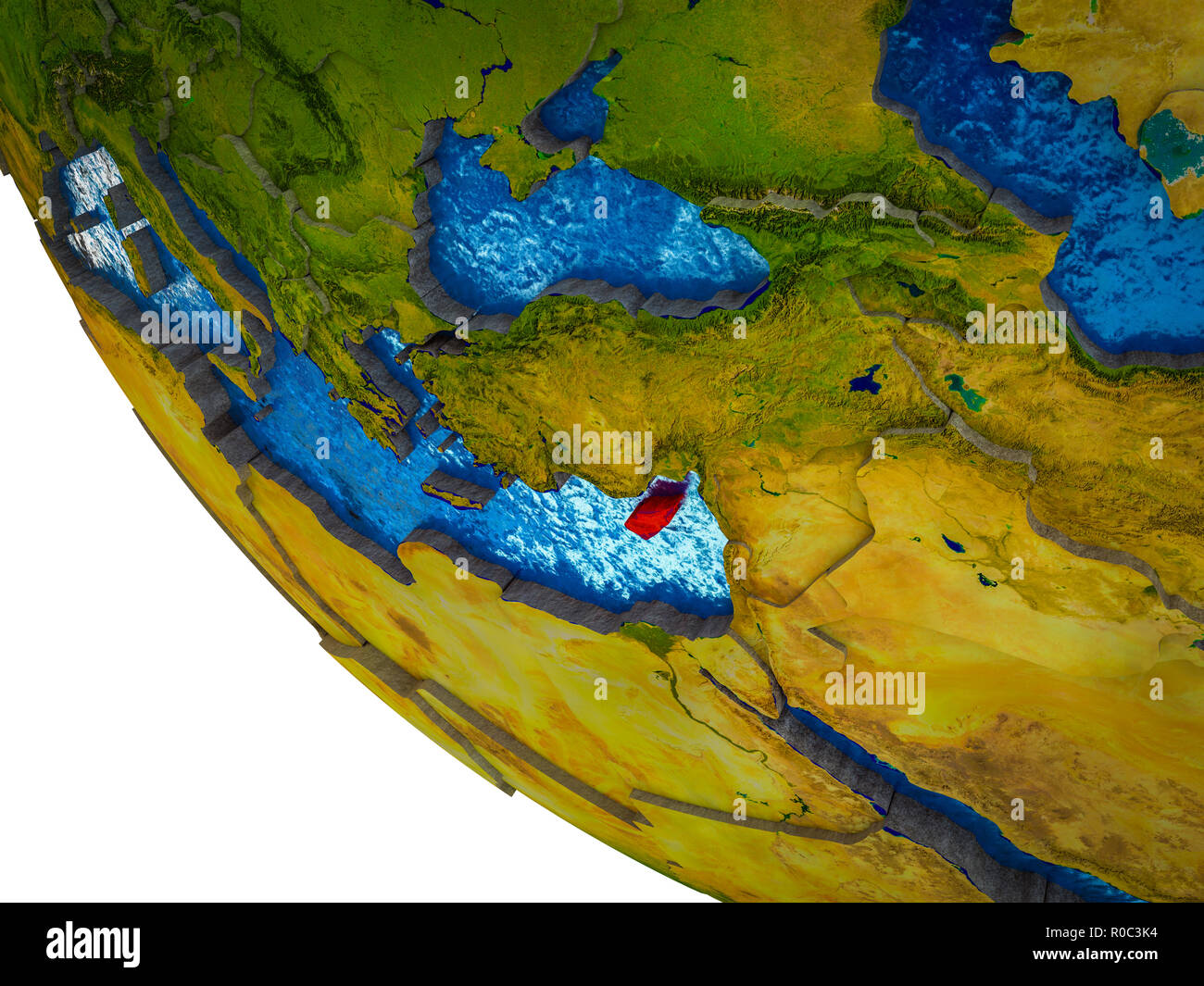 Cyprus on model of Earth with country borders and blue oceans with ...