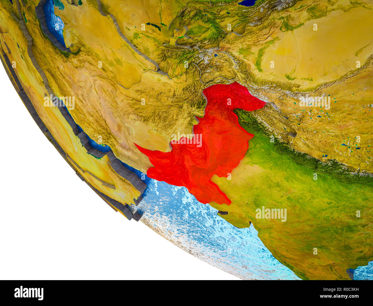 Pakistan on model of Earth with country borders and blue oceans with ...