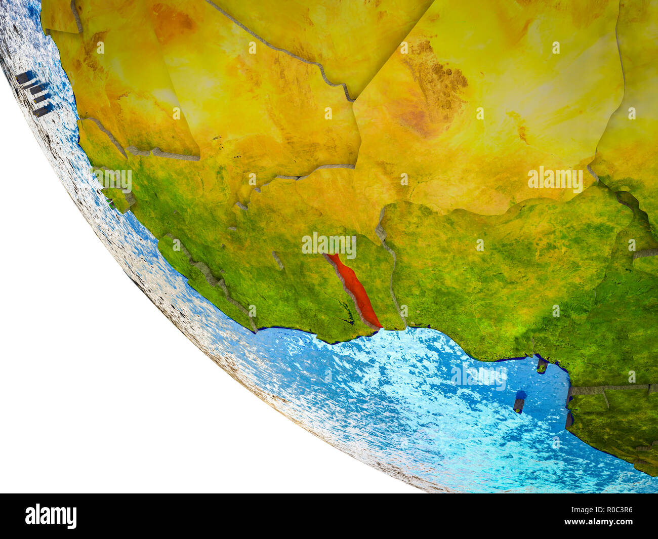 Togo on model of Earth with country borders and blue oceans with waves ...
