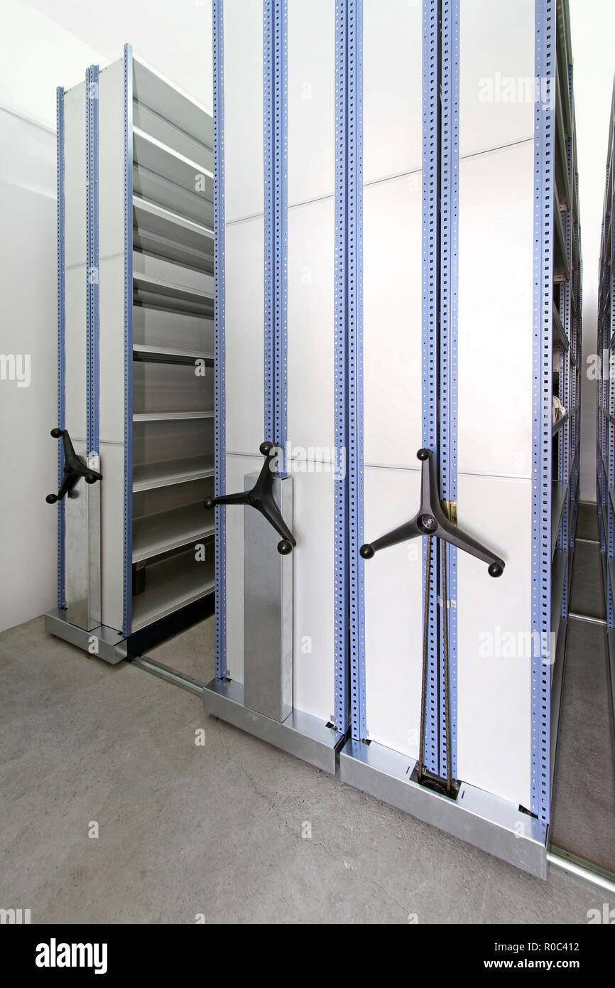 High density shelving system with mobile cabinets for documents Stock ...
