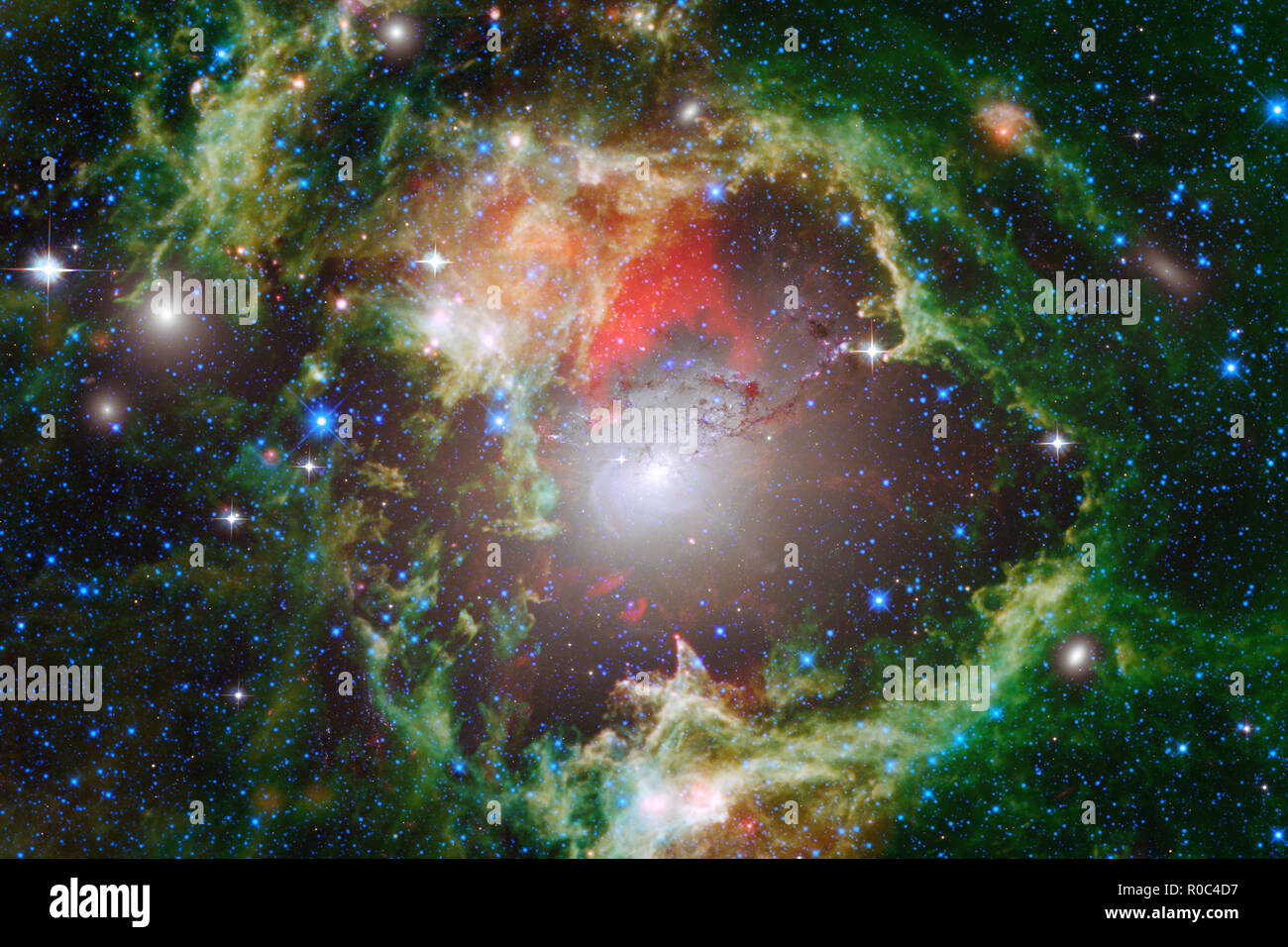 Universe scene with bright stars and galaxies in deep space showing the ...