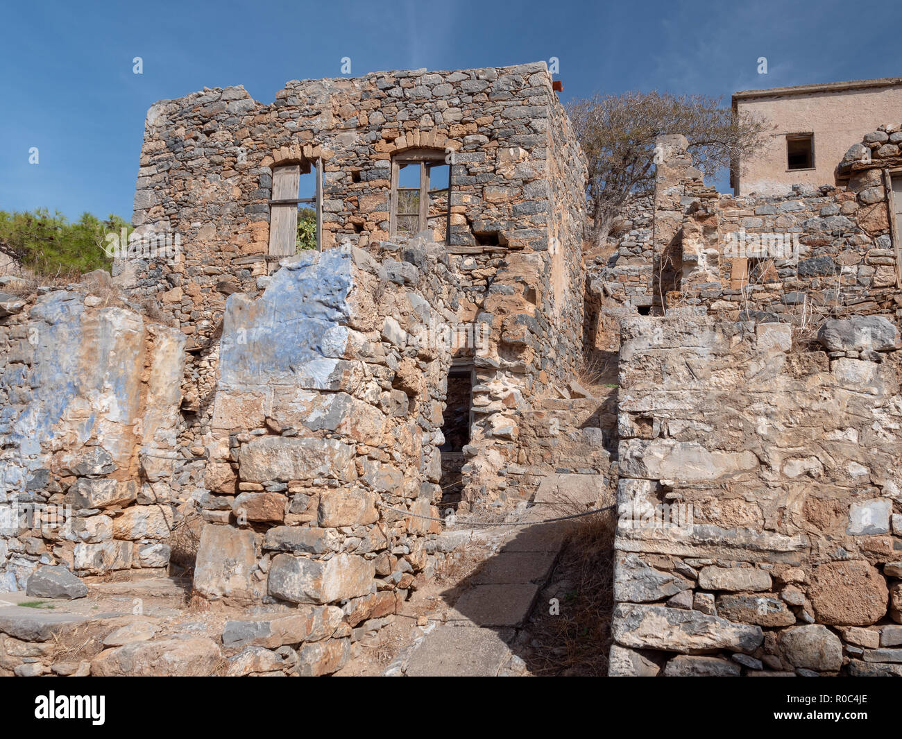 Abandoned buildings on Spinalonga Island, the historical abandoned ...