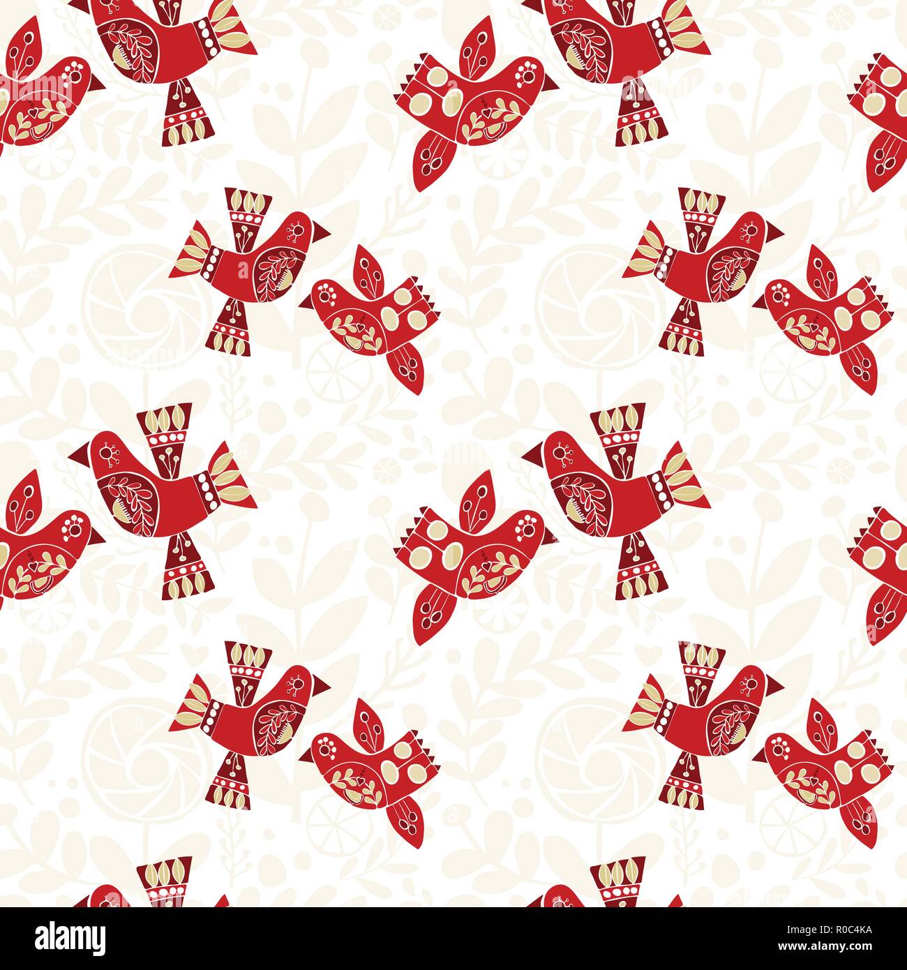 Vector christmas folk red birds seamless pattern Stock Vector Image ...