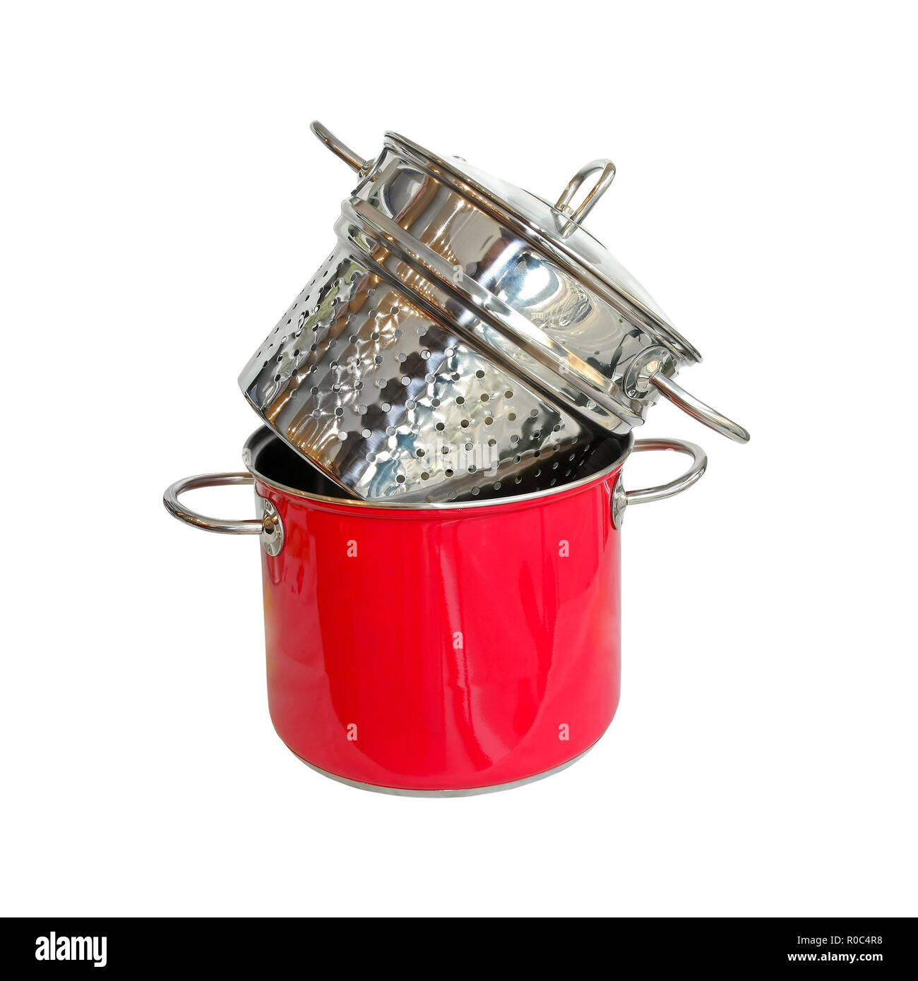 Spaghetti pot with strainer isolated with clipping path Stock Photo - Alamy