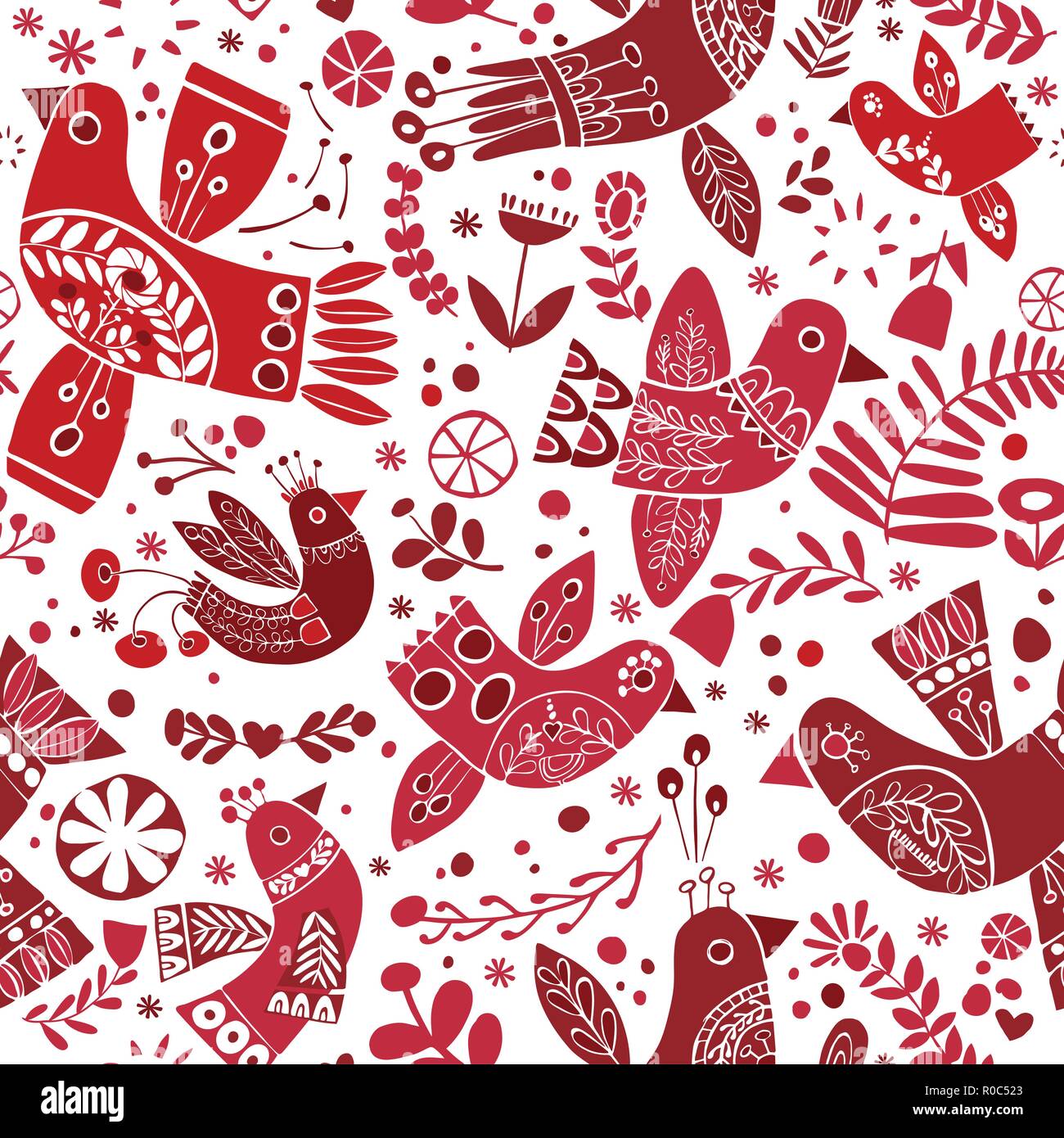 Vector christmas folk red birds seamless pattern Stock Vector Image ...