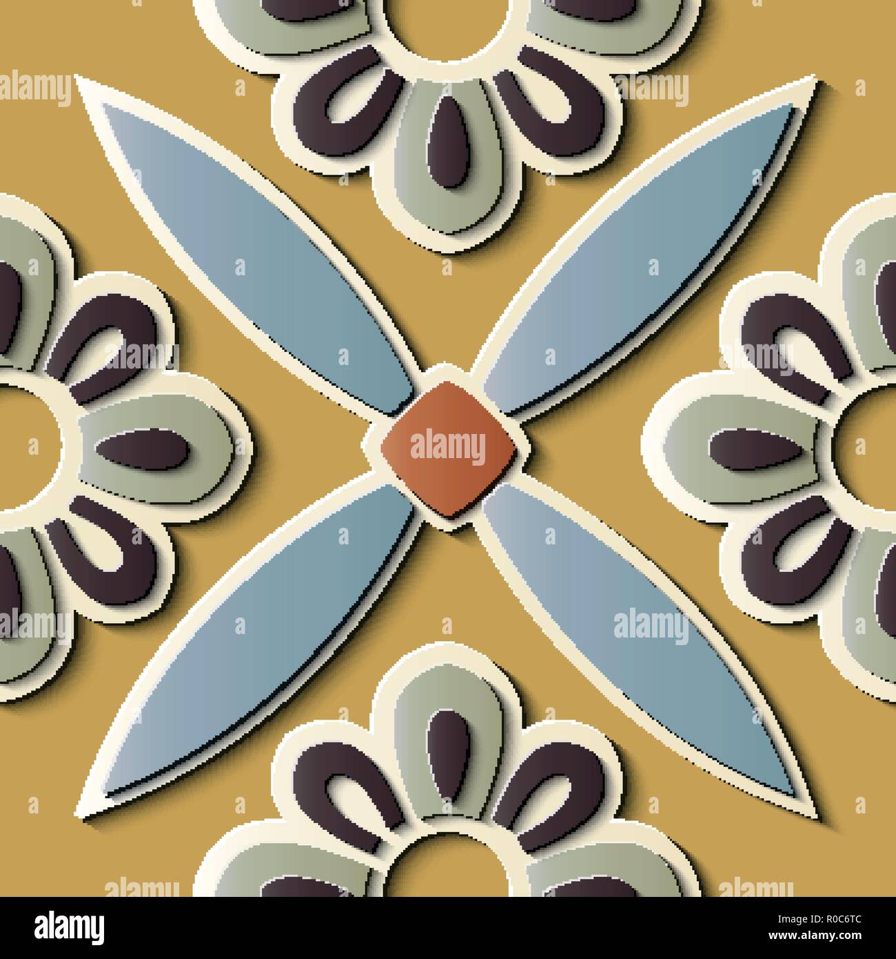 Seamless relief sculpture decoration retro pattern curve cross flower ...