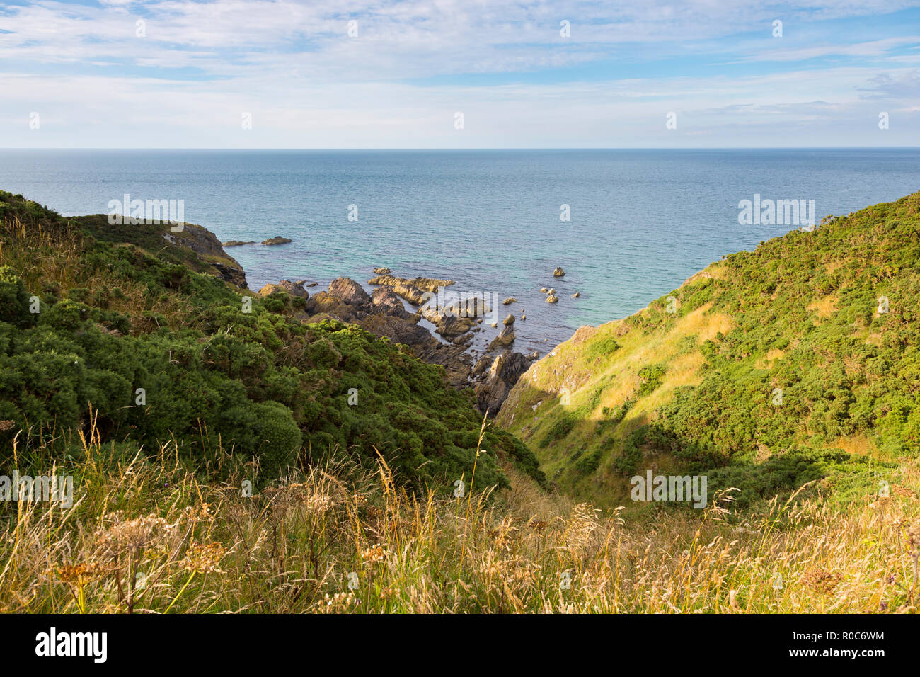 Rugged coastline of the Moray Firth at Findlater Castle in Scotland ...
