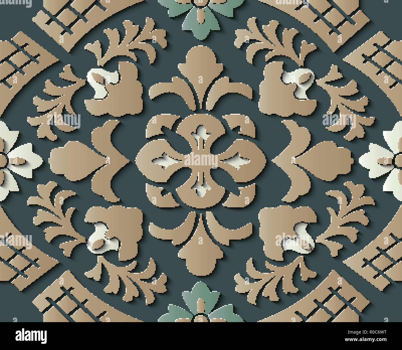 Seamless relief sculpture decoration retro pattern garden leaf plant ...