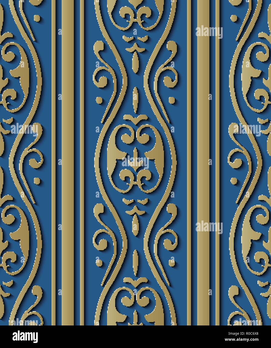 Seamless relief sculpture decoration retro pattern gold spiral curve ...