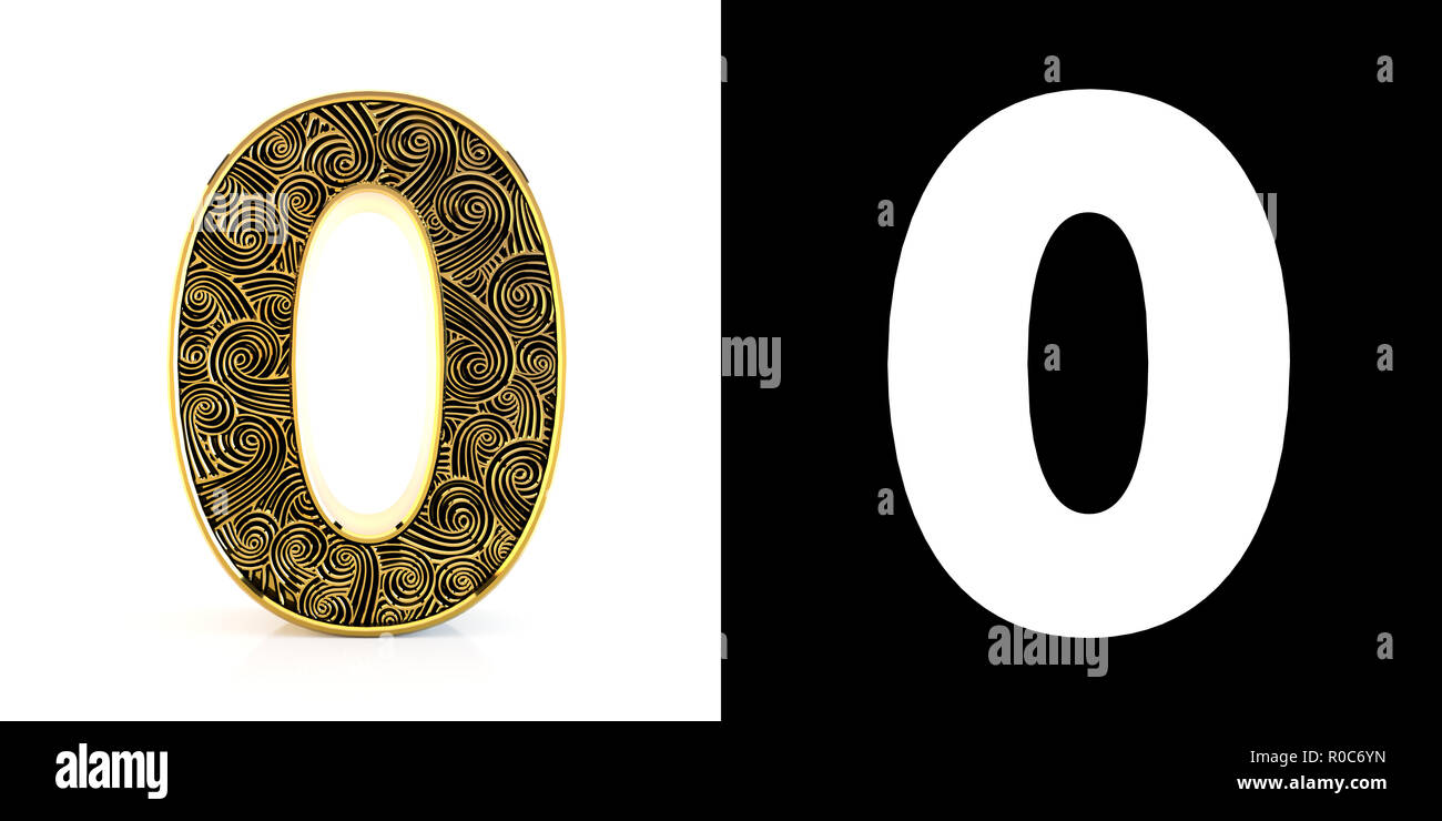 Golden number zero on white background with pattern style Zentangle ...