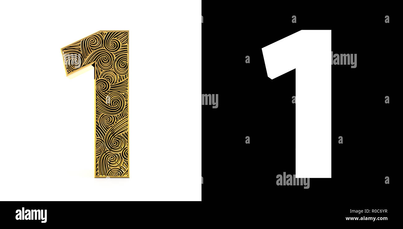 Golden number one (1 year) on white background with pattern style ...