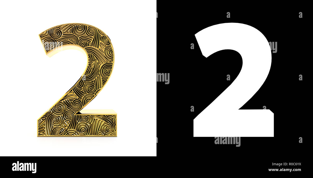 Golden number two (2 years) on white background with pattern style ...