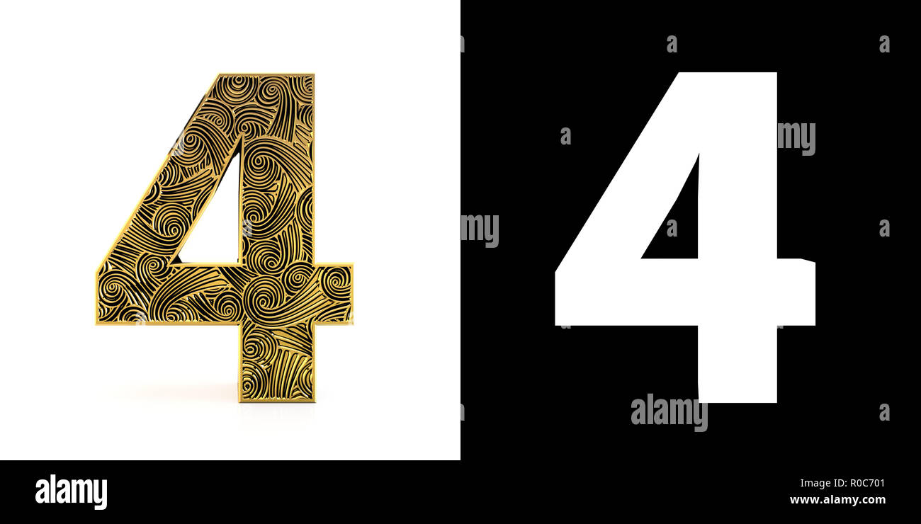 Golden number four (4 years) on white background with pattern style ...