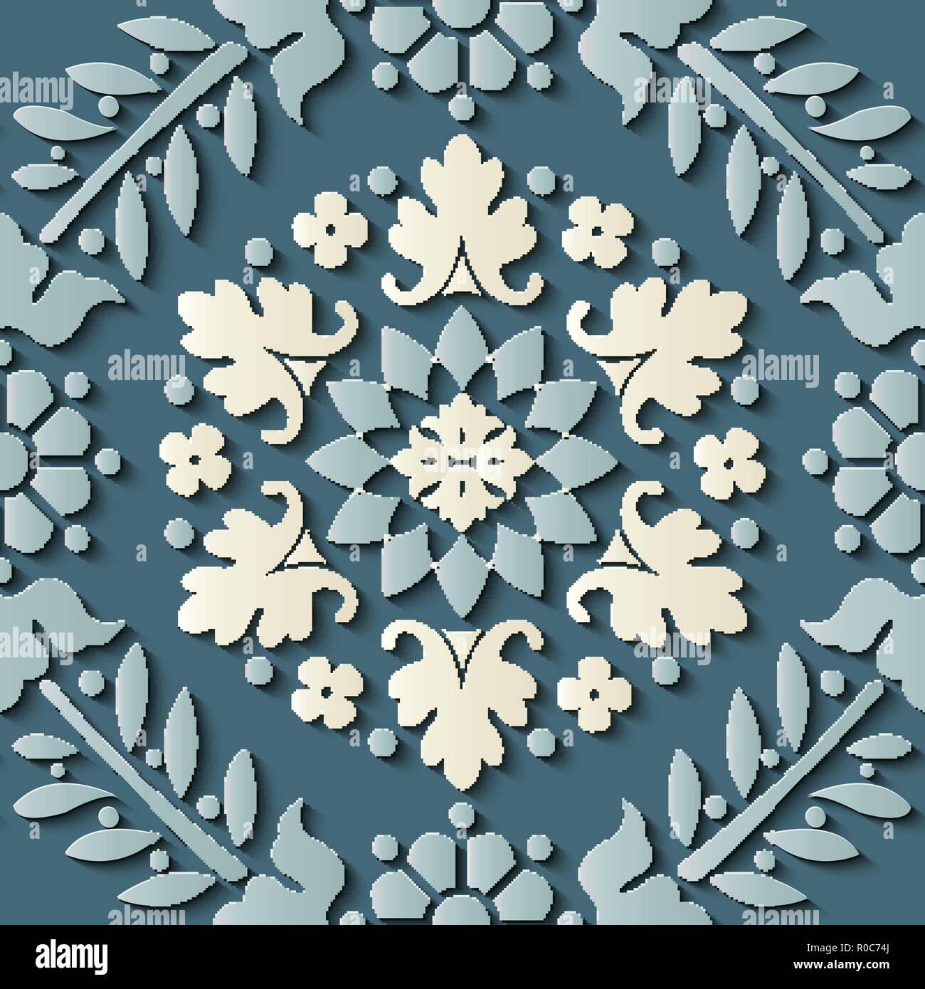 Seamless relief sculpture decoration retro pattern blue sprial curve ...