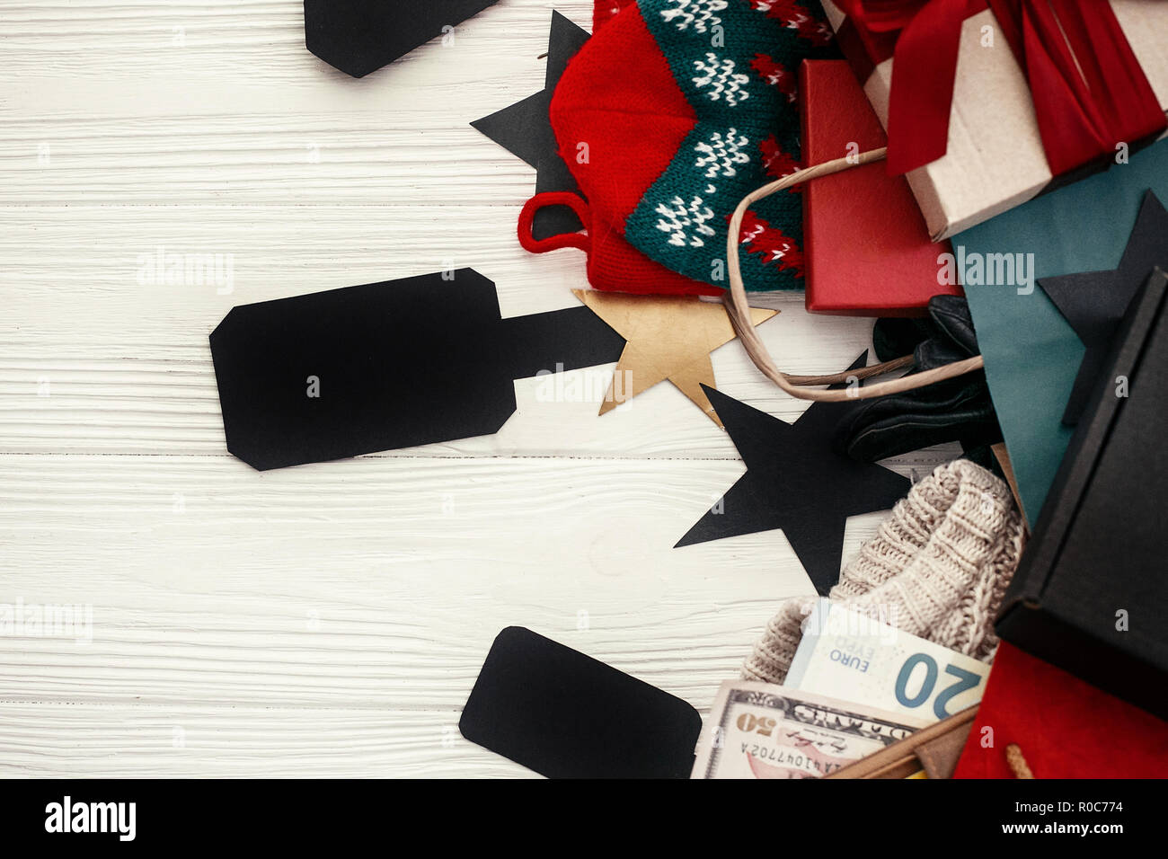Christmas shopping and seasonal sale. Credit cards and money in wallet ...