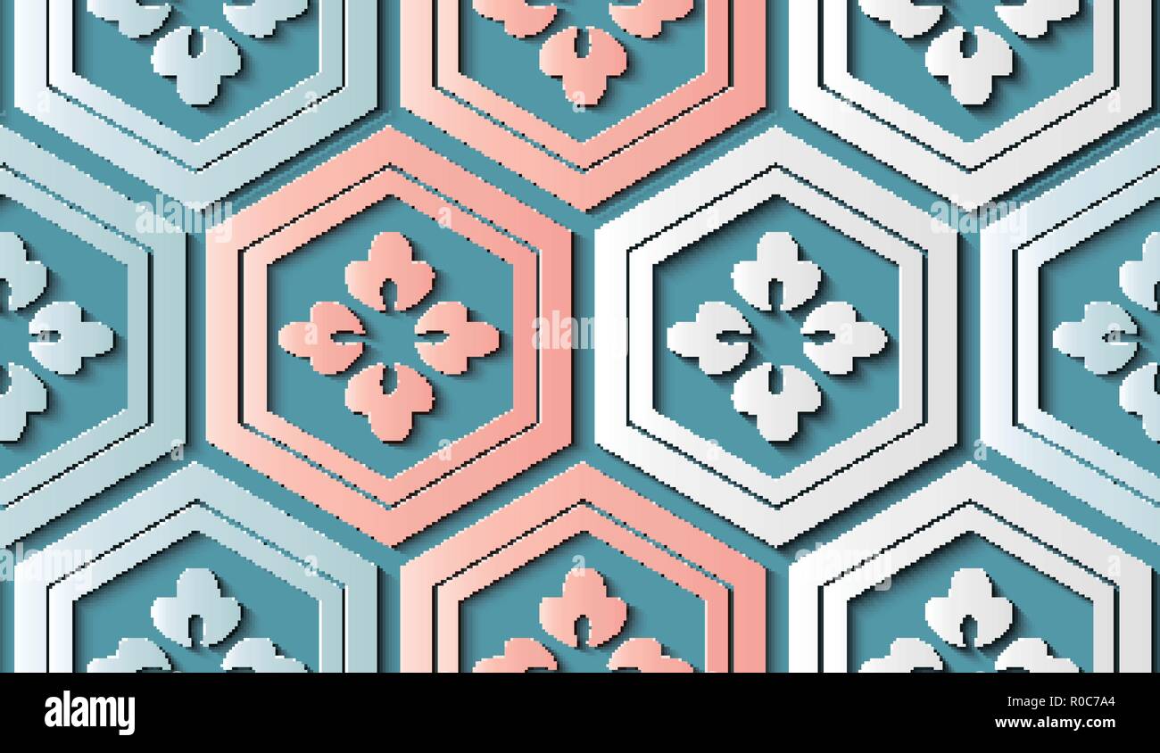 Seamless relief sculpture decoration retro pattern Asian polygon ...