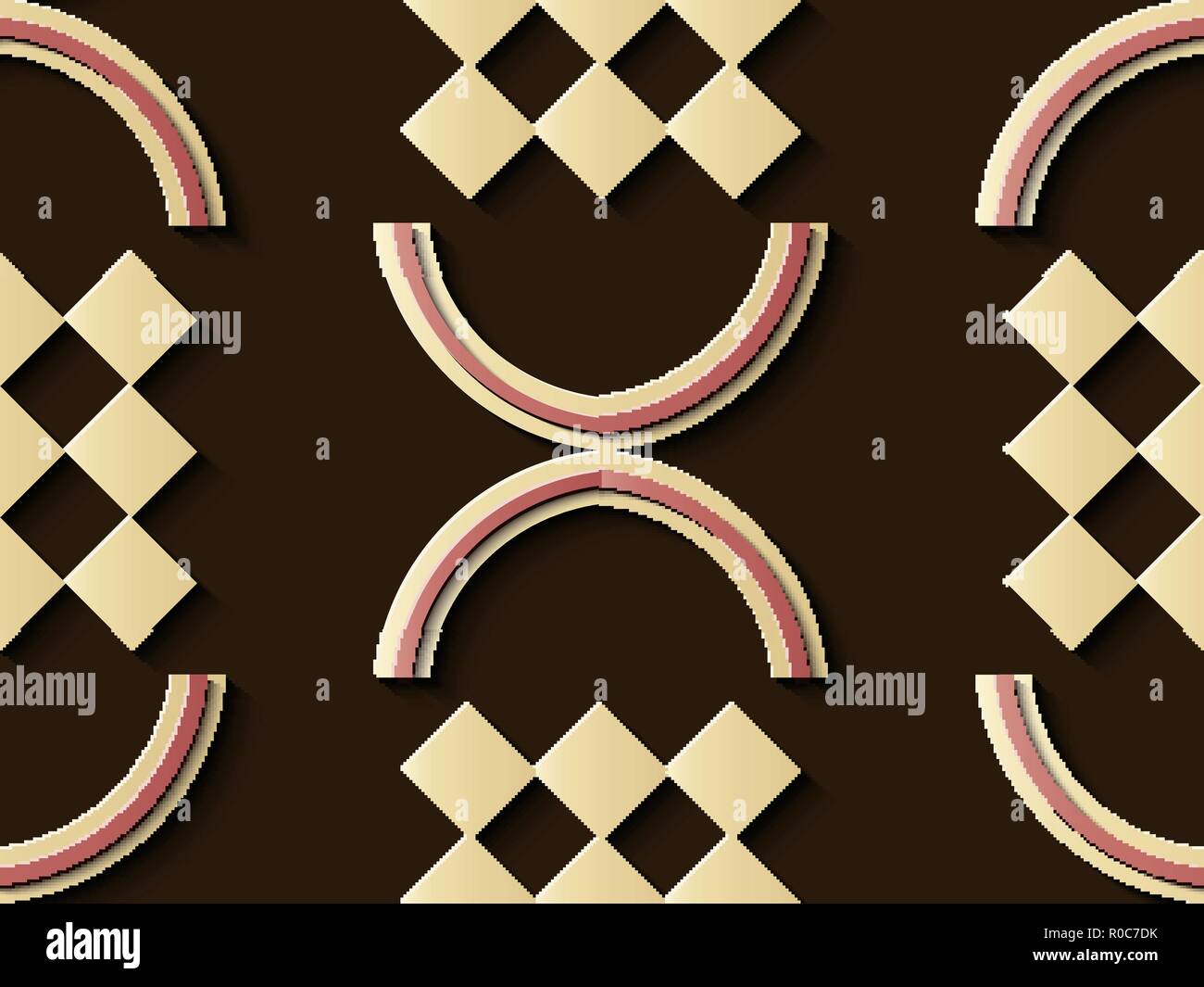 Seamless relief sculpture decoration retro pattern geometry check semi ...