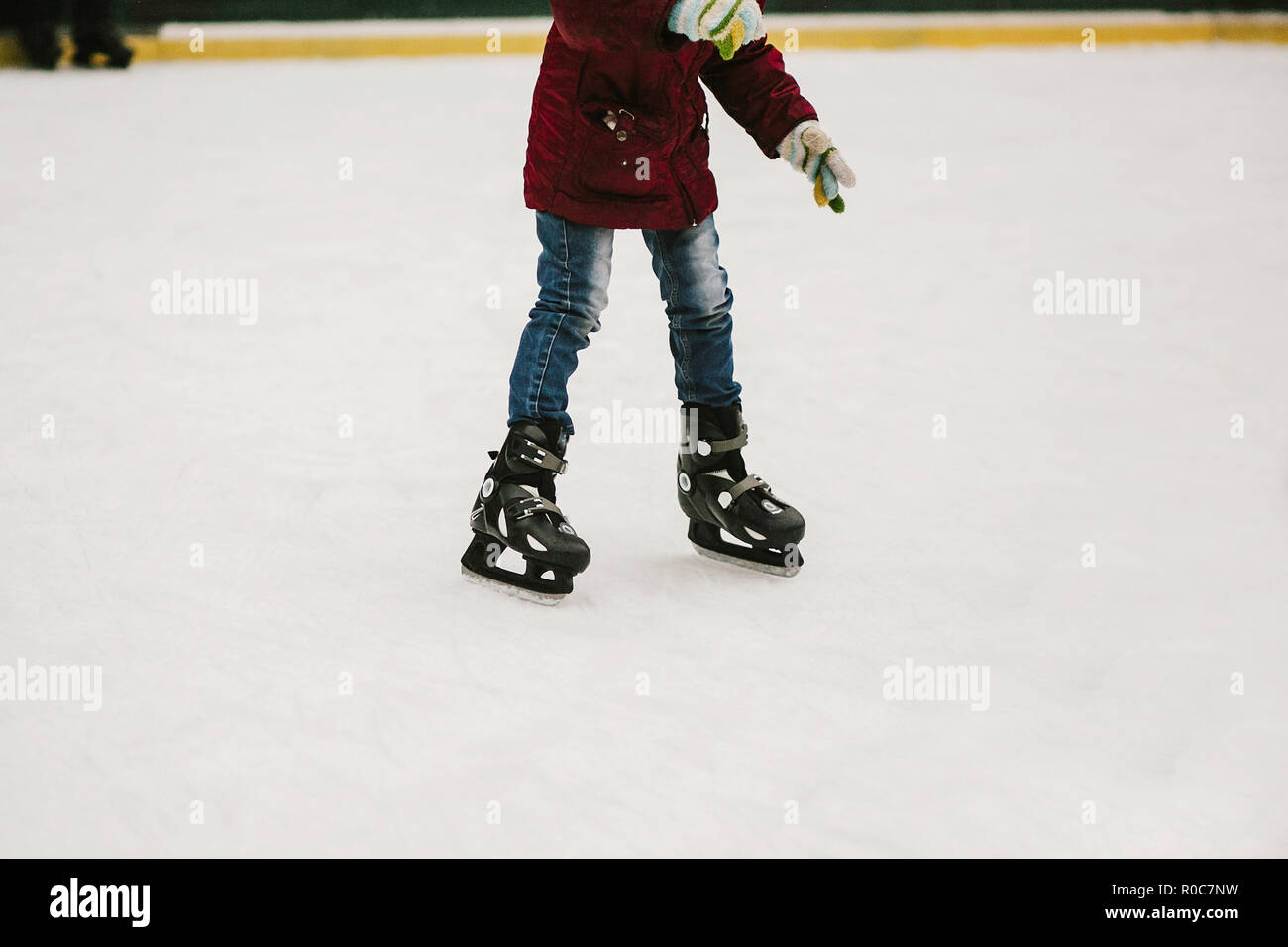 Skaters skating on iceskating ring in european city center in winter ...