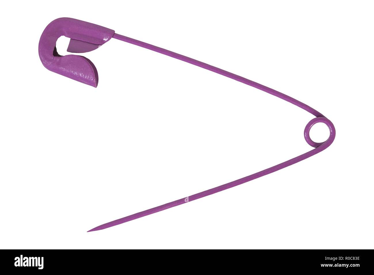 Open purple safety pin isolated on white background Stock Photo - Alamy