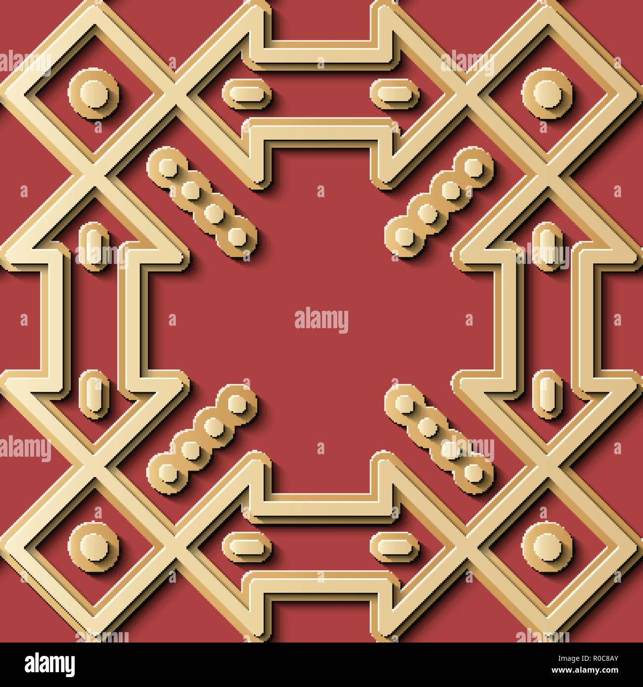 Seamless relief sculpture decoration retro pattern gold red round ...